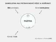 PAŽITKA - omyvatelná samolepka na kořenky, výběr rozměrů Ø 5 cm / 5 x 5 cm / 6 x 8 cm | DomaLEP tvar: KOLEČKO, barva: BÍLÁ - ČERNÉ písmo, velikost: Ø 5 cm - tučné písmo