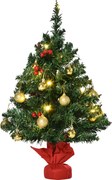 HOMCOM Mini vánoční ozdoba na vánoční stromek Vánoční dekorace, včetně vánočních ozdob a LED světýlek 60 cm, vícebarevné