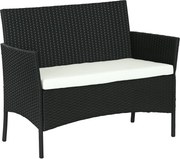 Outsunny PE Ratan a Ocelový Zahradní Sofas, 2-Místný s Polštářem a Opěrkami, 100x54x80cm, Černý | Aosom