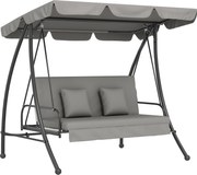 Outsunny Hollywoodská houpačka Zahradní houpačka Houpací lavice s funkcí polohování, 3 místa, kov+polyester, bílá, 209 x 114 x 170 cm | Aosom