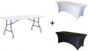 AKCE! Skládací stůl 180x76 cm WHITE CELÝ 2. JAKOST + ubrus BASIC Barva ubrusu: ČERNÁ / BLACK