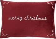 Červený sametový povlak na polštář Aix s výšivkou Merry Christmas – 50*35 cm
