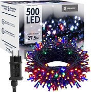 LED světelný řetěz - 27,5m, 500LED, 8 funkcí, paměť, IP44, multicolor