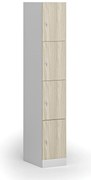 Šatní skříňka S1 s úložnými boxy, 4 boxy, 1850 x 300 x 500 mm, demont, cylindrický zámek, laminované dveře, dub přírodní