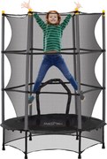 HOMCOM Dětská trampolína Ø140 cm, trampolína s ochrannou sítí a ochranným poklopem, zahradní trampolína pro děti 3-10 let, nosnost až 50 kg, černá | A