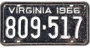 Americká SPZ Virginia 1966 Black 809-517