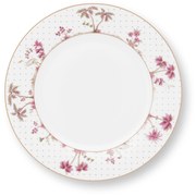 Pip Studio Jolie Dots Gold talíř ∅26,5cm, růžový (talíř na hlavní chod z tenkostěnného porcelánu)