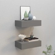 Nástěnné police se zásuvkou 2 ks šedé 40 x 23,5 x 10 cm MDF