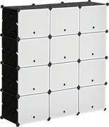 HOMCOM Botník Úložný box s 12 kostkami DIY zásuvný regál s dvířky Plastová ocel Černá+bílá 125 x 32 x 125 cm | Aosom