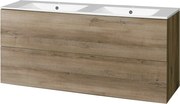 Mereo Mereo, Aira, koupelnová skříňka s keramickým umyvadlem 121 cm, bílá, dub, šedá, CN743