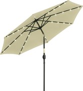 Zahradní slunečník Outsunny Ø265 cm s 32 solárními LED světly, ocelový sloupek a klička, sklápěcí slunečník na terasu | Aosom