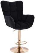 LuxuryForm DESIGN Barové křeslo AURORA VELUR na zlaté kulaté podstavě - černé