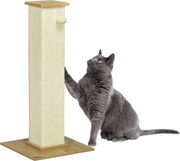 PawHut Škrabadlo pro kočky, 80 cm, se zavěšeným míčkem, škrabadlo s sisalovým lanem, škrabadlo s škrabací deskou, nábytek pro kočky, Dub + Krémově bíl