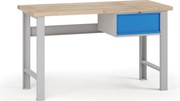 Dílenský pracovní stůl G7, buková spárovka, 1500 x 685 x 840 mm, 1x kontejner, 1 zásuvka, modrá