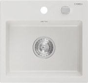 Mexen Milo granitový dřez 1-komorový 435 x 410 mm, bílý, sifon chrom - 6505441000-20