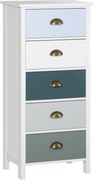 HOMCOM Vícebarevná komoda s 5 zásuvkami - úložný kabinet s kovovými úchytkami z MDF - rozměry 45D x 30Š x 95,4V cm | Aosom