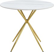 Jídelní stůl, bílý mramor/gold chrom zlatá, průměr 90 cm, MEKNER