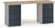 Dílenský pracovní stůl G7, buková spárovka, 2000 x 685 x 840 mm, 2x kontejner, 10 zásuvek, grafit