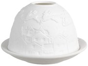 Bílý porcelánový svícen na čajovou svíčku vánoční vesnice Paollo - Ø 12*8 cm