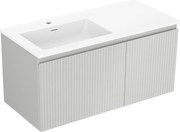 Mexen Rivel, koupelnová skříňka 100 cm s levým umyvadlem Otis, 1S, 1D, drážkovaná, šedá matná/bílá matná - 91A23-10047-3-BBFF62-W18L01