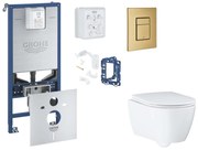 Grohe Rapid SLX - Set předstěnové instalace, klozetu, sedátka SoftClose, tlačítka Skate Cosmopolitan a sady pro vhazování tablet, kartáčovaný Cool Sunrise SANI11BB4150