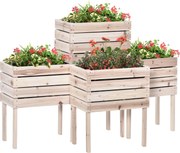 Outsunny 4-dílný Zvednutý Záhon Dřevěný Plantážní Box 4 Kombinační Módy do Zahrady a Na Balkon 50 x 30 x 60 cm Přírodní | Aosom