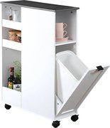 Kuchyňský vozík s košem na odpadky, bílý, KESPER