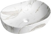 Sapho - Umyvadlo na desku Caleo, 60x42 cm, bez přepadu, bez otvoru pro baterii, bianco carrara CA590BC