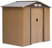 Outsunny kůlna zahradní kůlna s podlahovým rámem a posuvnými dveřmi odolná proti povětrnostním vlivům ocel žlutá 213 x 130 x 185 cm