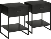 HOMCOM Sada 2 moderních nočních stolků, 2 noční stolky do ložnice a obývacího pokoje, se zásuvkou a otevřenou policí, moderní design, MDF a ocel, 45x4