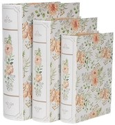 Sada 3 bílých úložných boxů ve tvaru knihy s oranžovými květy – 29x24x7/25x20x6/22x16x5 cm