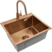 Kuchyňský nerezový dřez REA LEO 50 BRUSH COPPER v setu s pákovou baterií, kartáčovaná měď