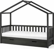 Antracitová domečková dětská postel z borovicového dřeva s výsuvným lůžkem a úložným prostorem 90x200 cm DALLAS – Vipack