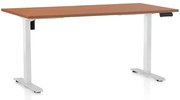 Výškově nastavitelný stůl OfficeTech B, 160 x 80 cm, bílá podnož, třešeň