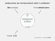 PERNÍKOVÉ KOŘENÍ - omyvatelná samolepka na kořenky, výběr rozměrů Ø 5 cm / 5 x 5 cm / 6 x 8 cm | DomaLEP tvar: KOLEČKO, barva: BÍLÁ - ČERNÉ písmo, velikost: Ø 5 cm - základní písmo
