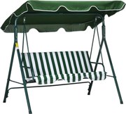 Outsunny Zahradní houpačka pro 3 osoby s nastavovací markýzou a ocelovou konstrukcí pro balkon, terasu, patio Nosnost 240 kg 172x110x153 cm Zelený pru