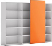 Kancelářský regál s posuvným panelem BLOCK, 2390 x 400 x 1748, oranžová