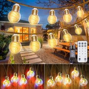 Led zahradní girlanda na balkon 15 m Vintage Dálkový Ovladač IP65 Teplá barva