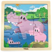 Dřevěné puzzle pro nejmenší Viga 9 ks Hroch Barva: multicolor