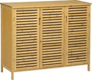 HOMCOM Bambusový botník se 3 žaluziovými dveřmi, nastavitelnými policemi pro 16 párů bot na chodbu 100x35x80 cm Přírodní | Aosom