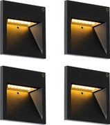 Sada 4 moderních zapuštěných nástěnných svítidel černá vč. LED - Gem 2