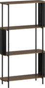 HOMCOM 4patrový úložný regál s 4 policemi, zahnuté bočnice, industriální ocelový rám pro kancelář, obývák, ložnici — 80 x 30 x 141 cm, hnědá