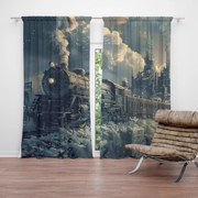 Sablio Závěs Parní lokomotiva v zasněženém městě: 2ks 140x250cm