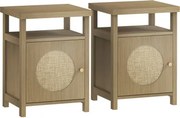 HOMCOM sada 2 úzkých nočních stolků, odkládací stolek s otevřenou přihrádkou, skříňka s ratanovým povrchem, 40x35x55 cm hnědá