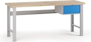 Dílenský pracovní stůl G7, buková spárovka, 2000 x 800 x 840 mm, 1x kontejner, 1 zásuvka, modrá