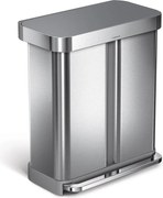 Ocelový odpadkový koš 34+24 l na tříděný odpad/nášlapný ve stříbrné barvě – simplehuman