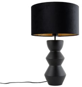 Designová stolní lampa černá se stínítkem z velúru černá se zlatem 35 cm - Alisia