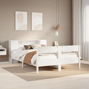 Postel s knihovnou bez matrace bílá 135x190 cm masivní borovice 3322958