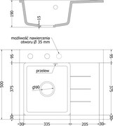 Mexen Ben, 1-komorový granitový dřez 600x500x190 mm, levý+ chromový sifon, béžová, 6522605000-69