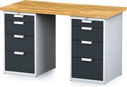 Dílenský stůl MECHANIC I se 2 zásuvkovými dílenskými boxy na nářadí místo nohou, 8 zásuvek, 1500 x 685 x 880 mm, grafitové dveře